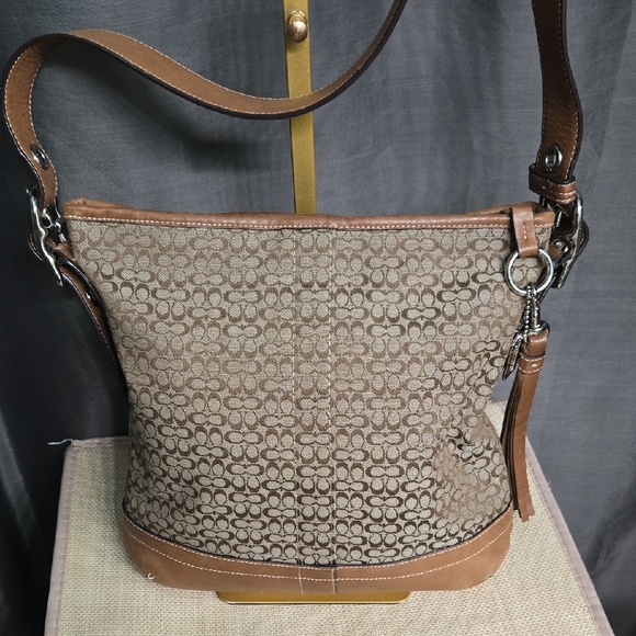 Coach | Bags | Coach Brown Shoulder Bag With Signature Jacquard Euc ...